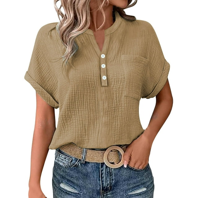 Lixiuxyad Casual Women Tops Women's V Neck Basic Button Top Loose Short ... Lixiuxyad Casual Women Tops Women's V Neck Basic Button Top Loose Short ...