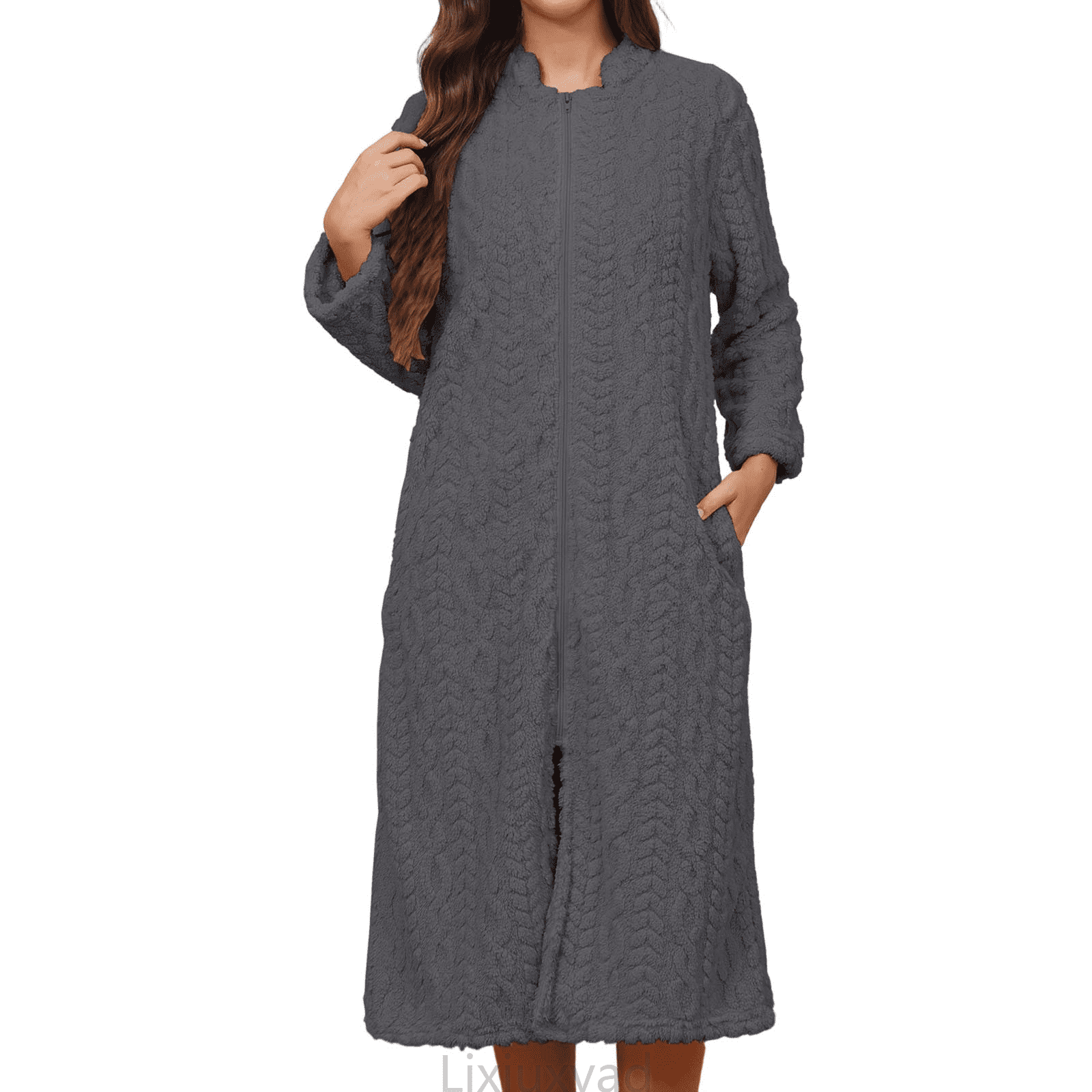 Lixiuxyad Soft Long Robe Fleece Bathrobe Cozy Loungewear Kimono ...