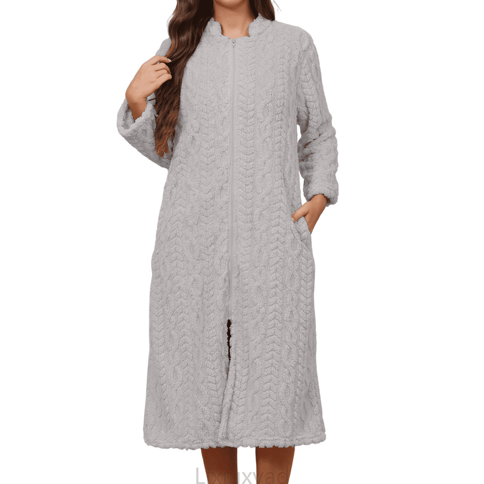 Lixiuxyad Soft Long Robe Fleece Bathrobe Cozy Loungewear Kimono ...