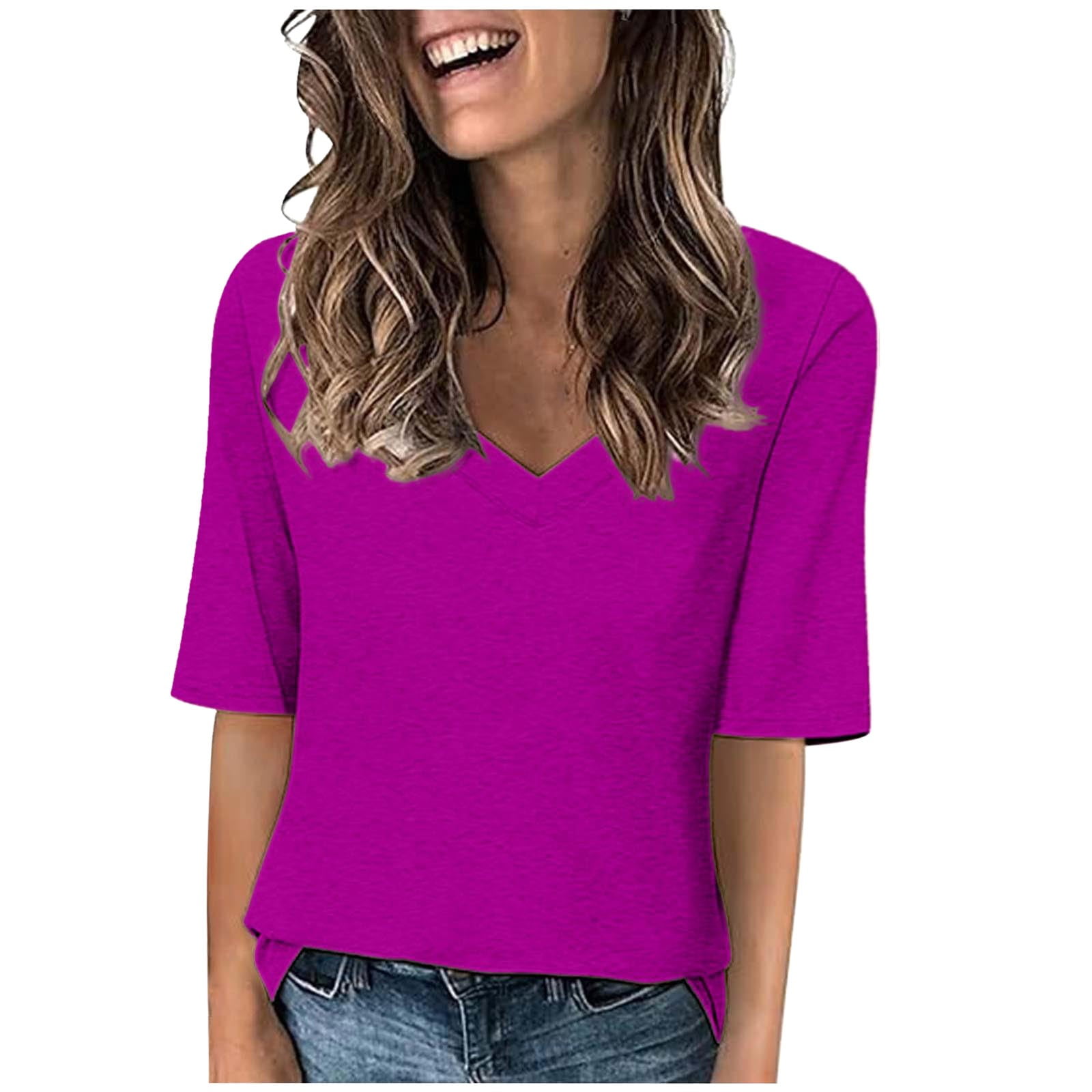 Lixiuxyad Solid Color T Shirts For Women Womens Summer Tops Half Sleeve ...