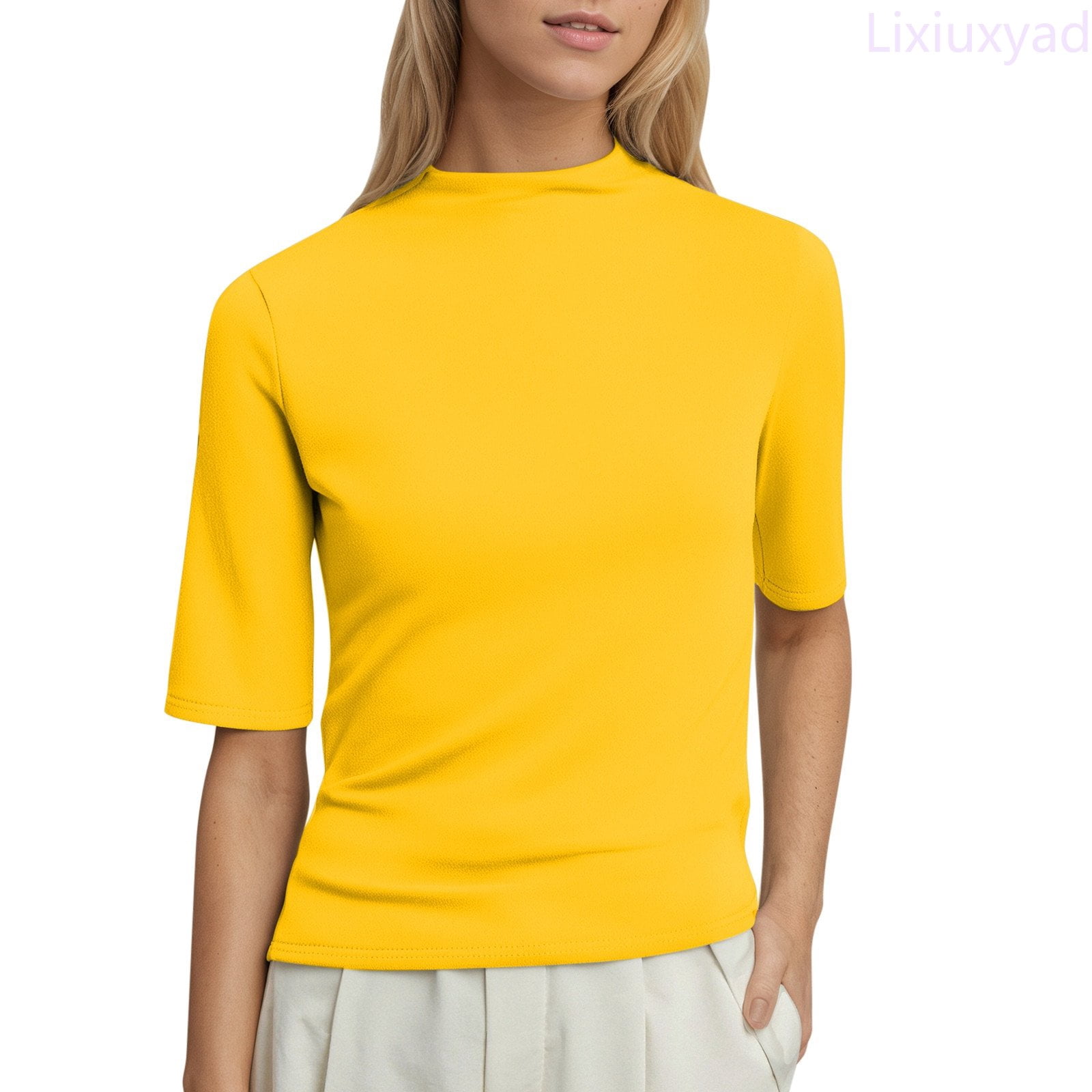 Lixiuxyad Women's Casual Solid Color Half Turtleneck Short Sleeve T ...