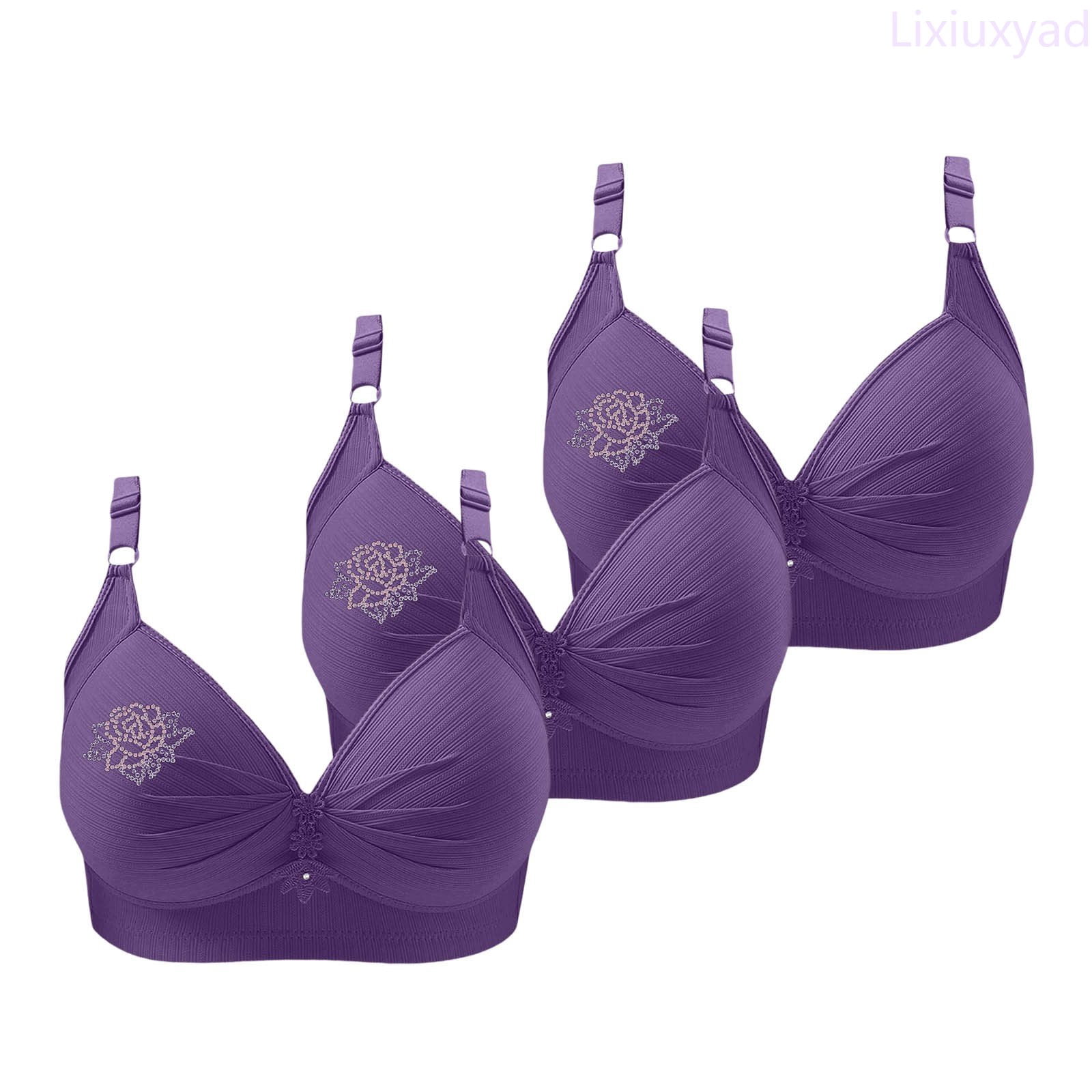 Lixiuxyad Women's Comfortable Floral Print Support Bra With Triple Hook ...