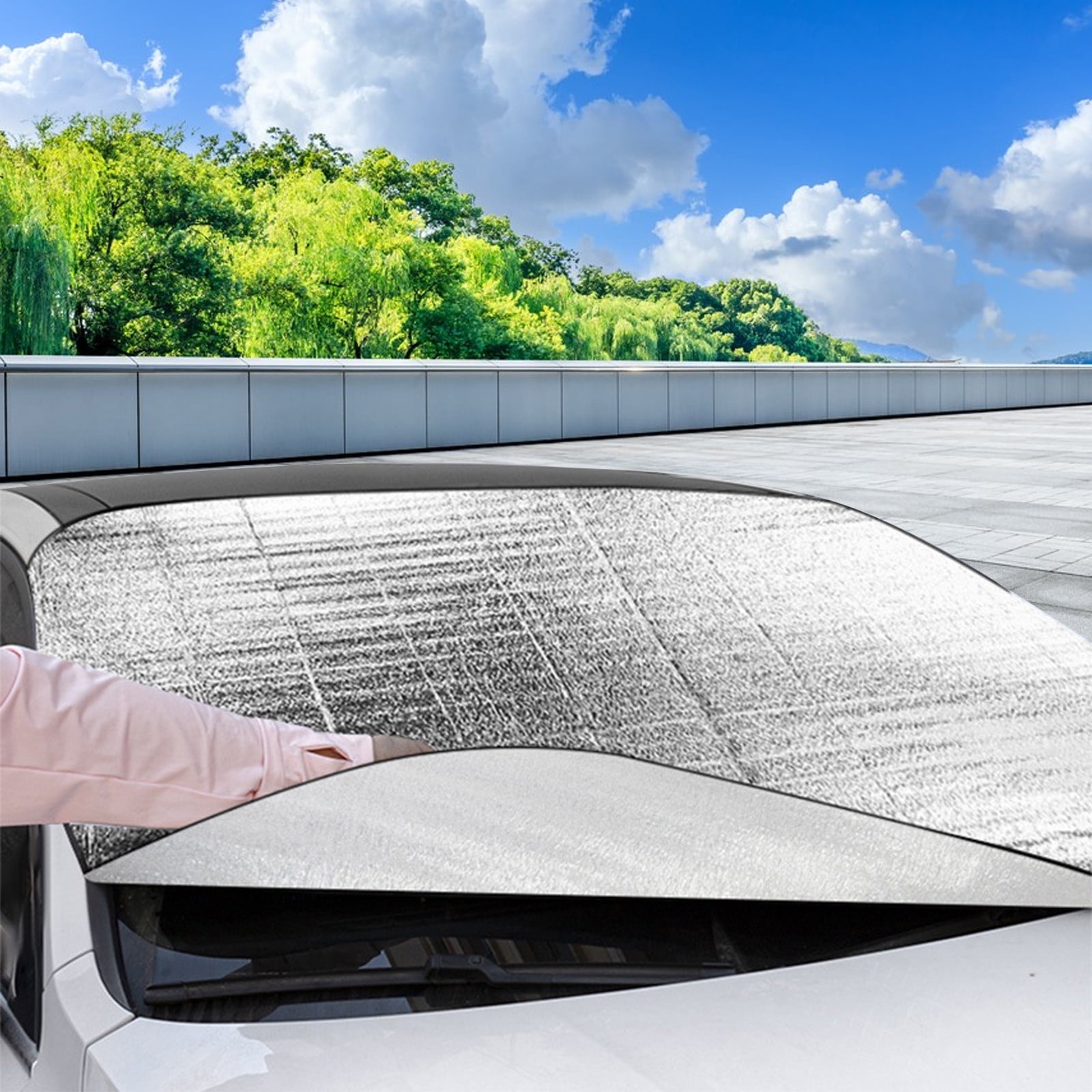 Lixmnse 200x70cm Car Sun Shield with Aluminum Foil, Reflective Front ...