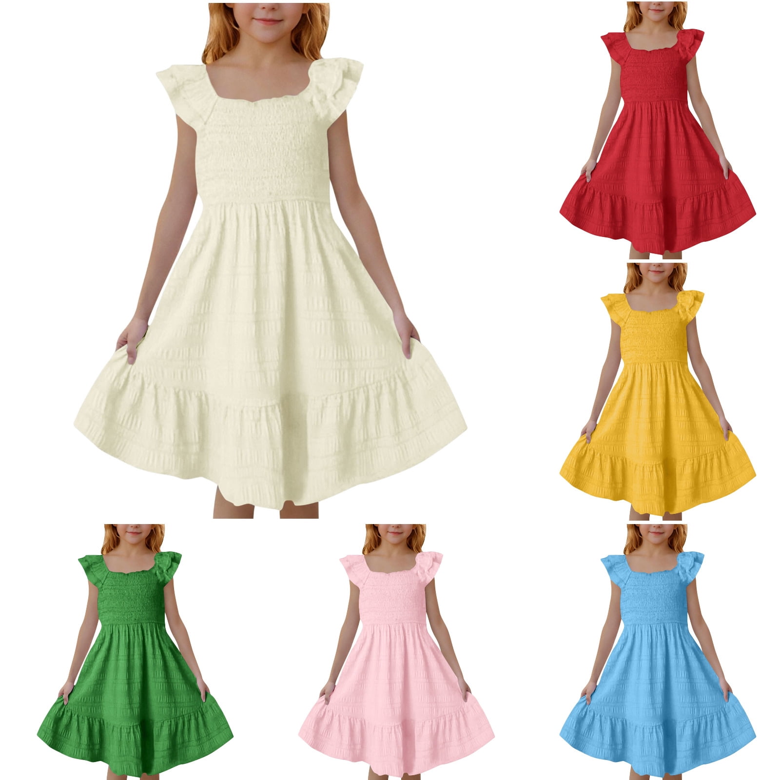 Liyamei Girls Party Dresses, Big Girls Dress, Square Neck Ruffle Back ...
