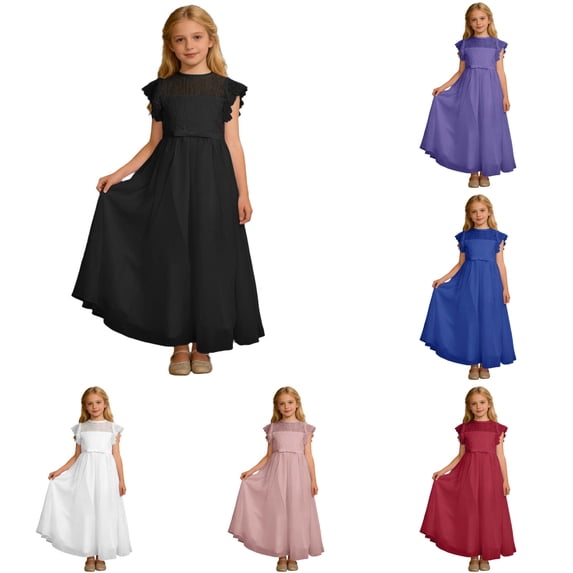 Liyamei Girls Party Dresses, Kids Long Dress, Flutter Sleeve Dress ...