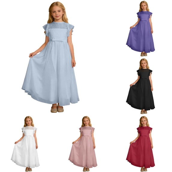 Liyamei Girls Party Dresses, Kids Long Dress, Flutter Sleeve Dress ...