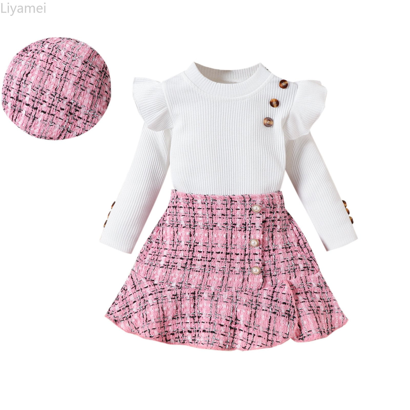 Liyamei Toddler Girls Fall Winter Outfits Ruffle Knit Button Tops Plaid ...