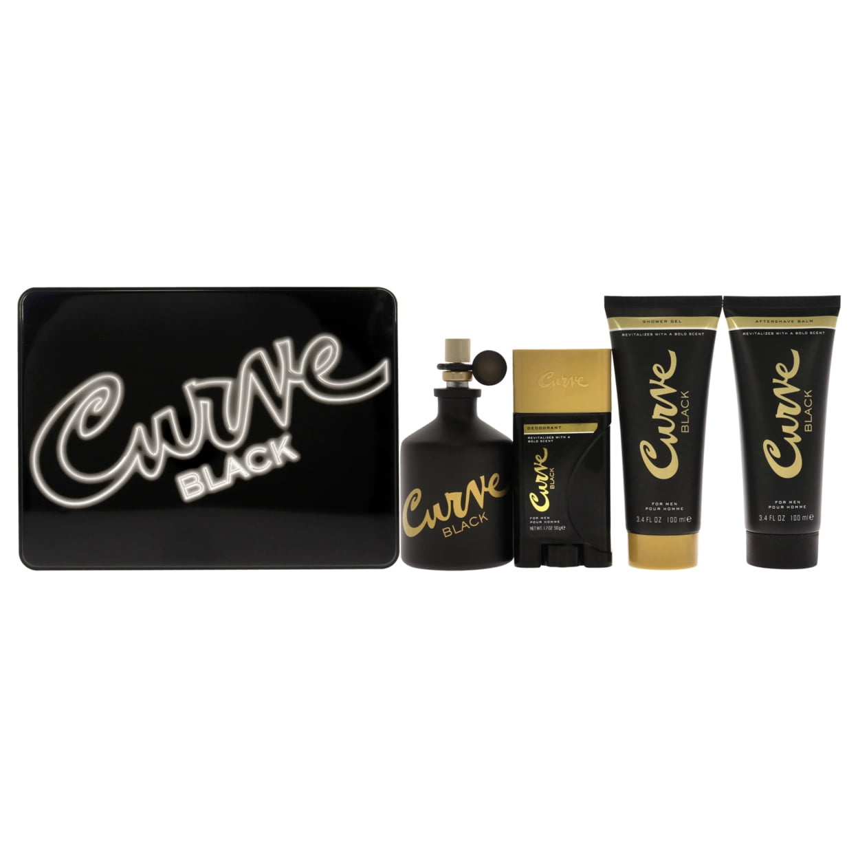 Liz Claiborne Curve Black 4 Pc Gift Set, 4.2oz EDC Spray, 3.4oz After ...