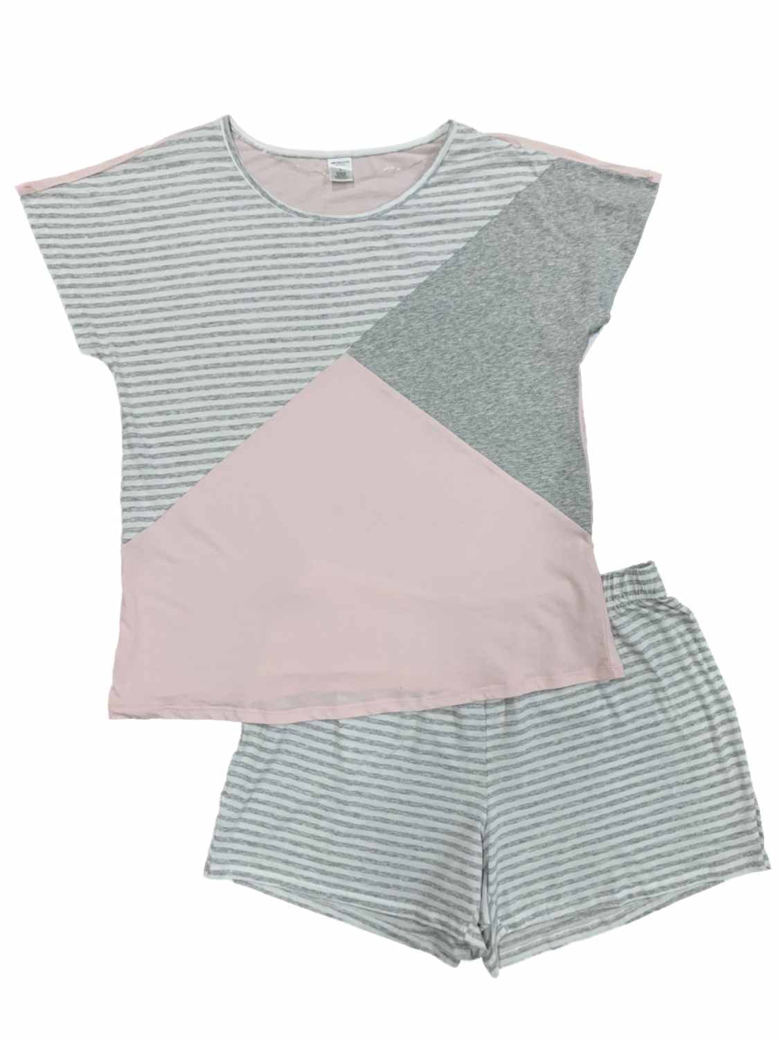 Liz Claiborne Womens 2PC Grey & Pink Short Sleeve & Shorts Pajama Set L ...
