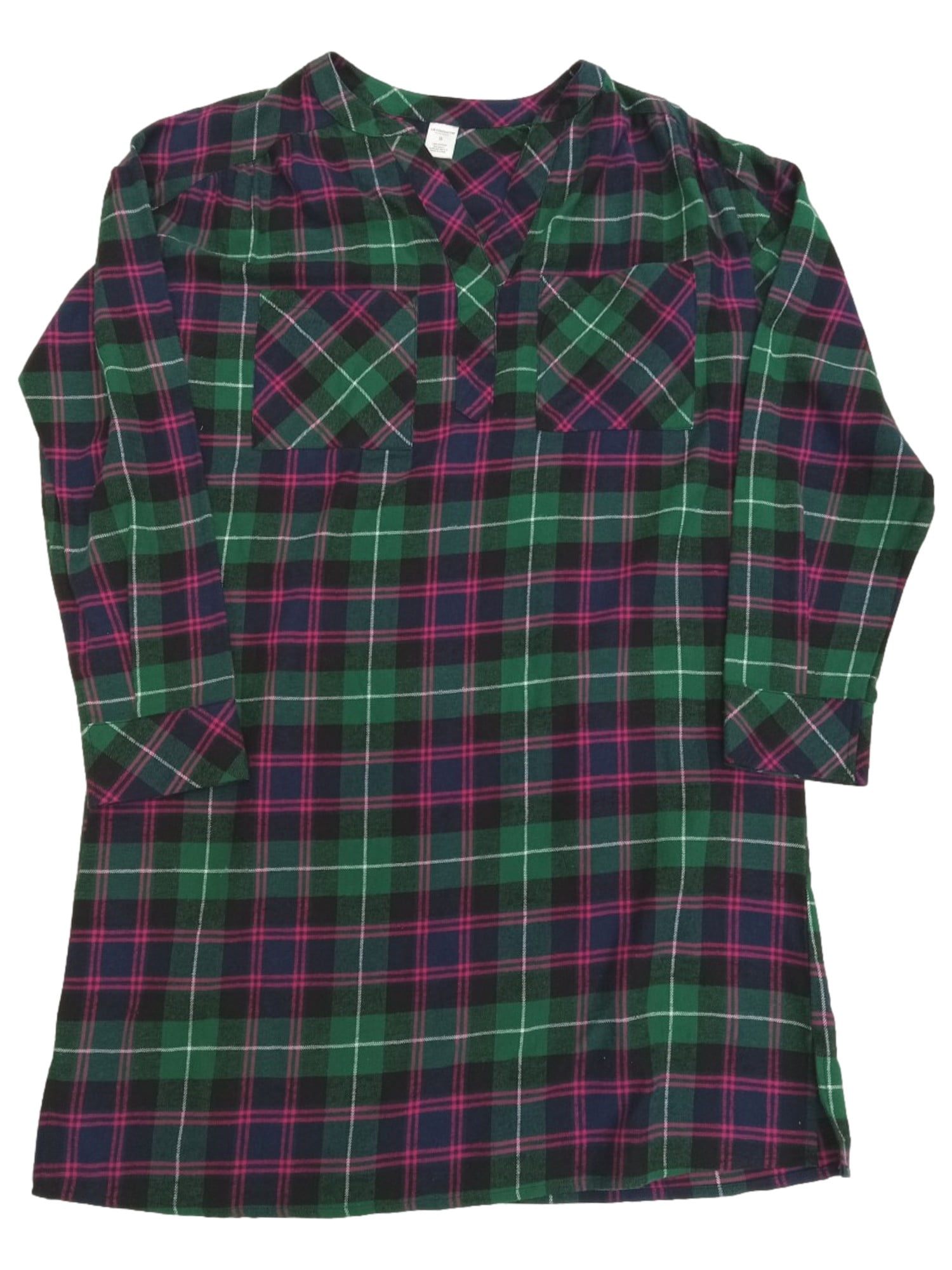 Liz Claiborne Womens Green & Pink Plaid Flannel Nightgown Night Gown ...
