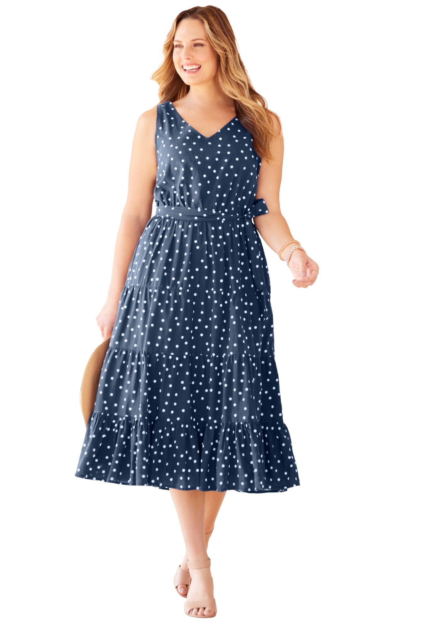 Liz&Me Women's Plus Size Liz&Me V-Neck Tier Midi Dress - Walmart.com