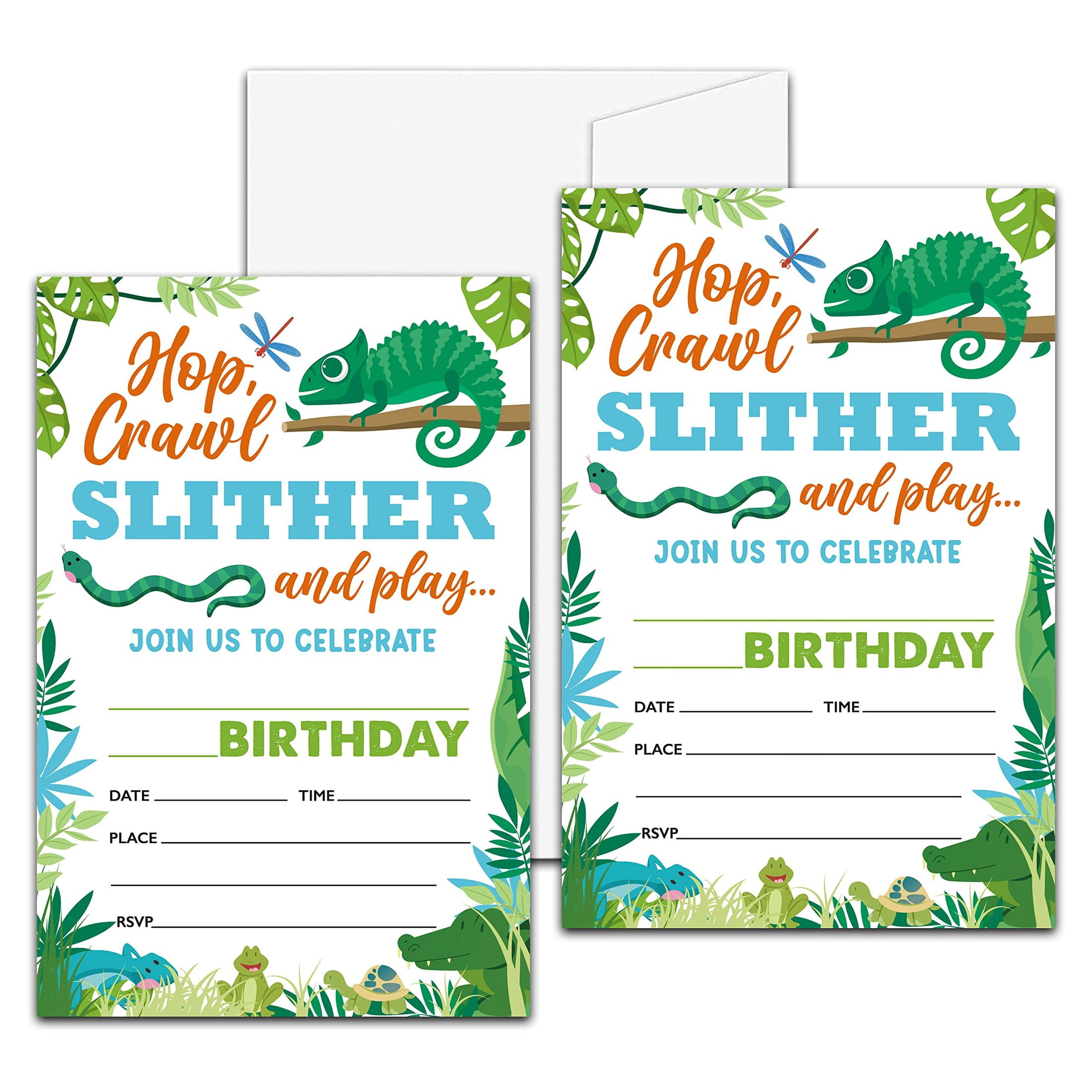 Lizard Adventure Birthday Invitations for Teens, Fun Fill-In Cards for ...