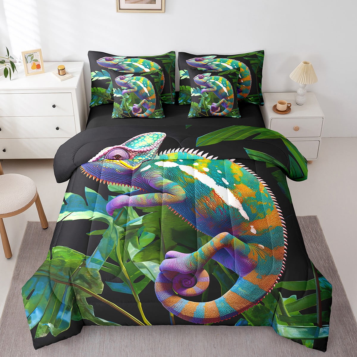 Lizard Comforter Set 7 Piece Bed in a Bag Twin,Rainforest Wild Animal ...