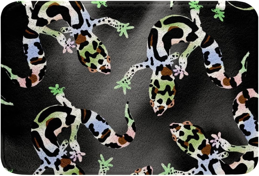 Lizard Door Mat Balck and White Cheetah Print Rug Chameleon Reptile ...