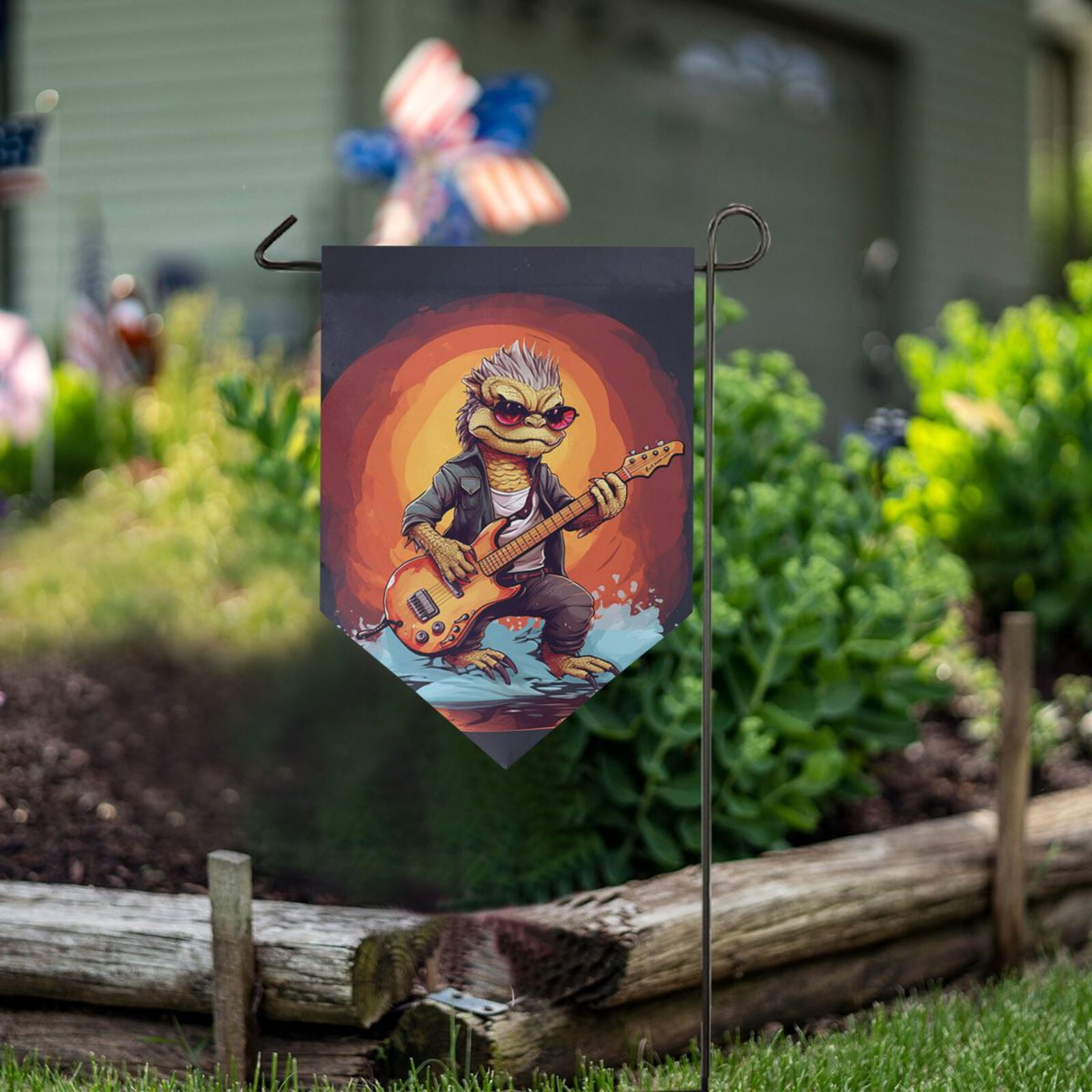Lizard Guitar Garden Flag 18" x 12.5" Double Sided Yard Lawn Outdoor ...