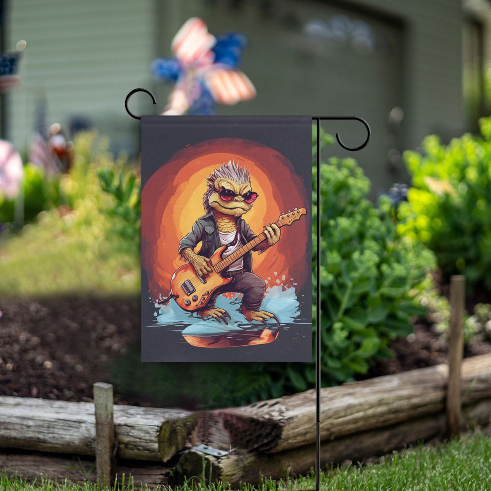 Lizard Guitar Garden Flag Double Sided Outdoor Banners for Courtyard ...