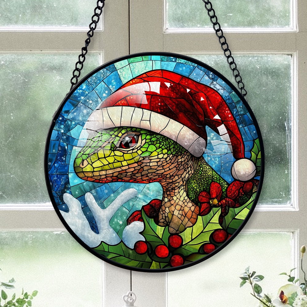 Lizard Ornament Christmas 2025, Lizard Stained Glass Hanging Panel ...