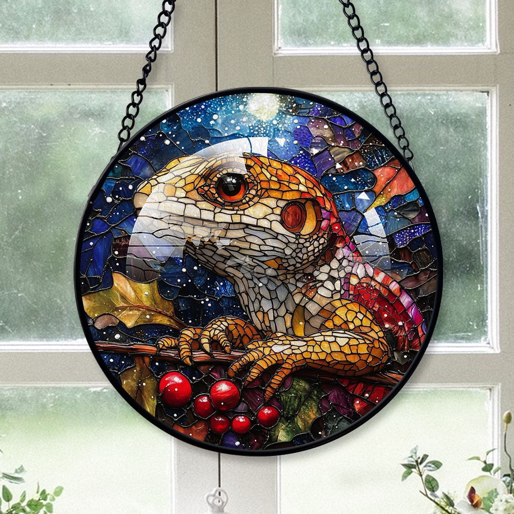 Lizard Ornament Christmas 2025, Lizard Stained Glass Window Hanging ...