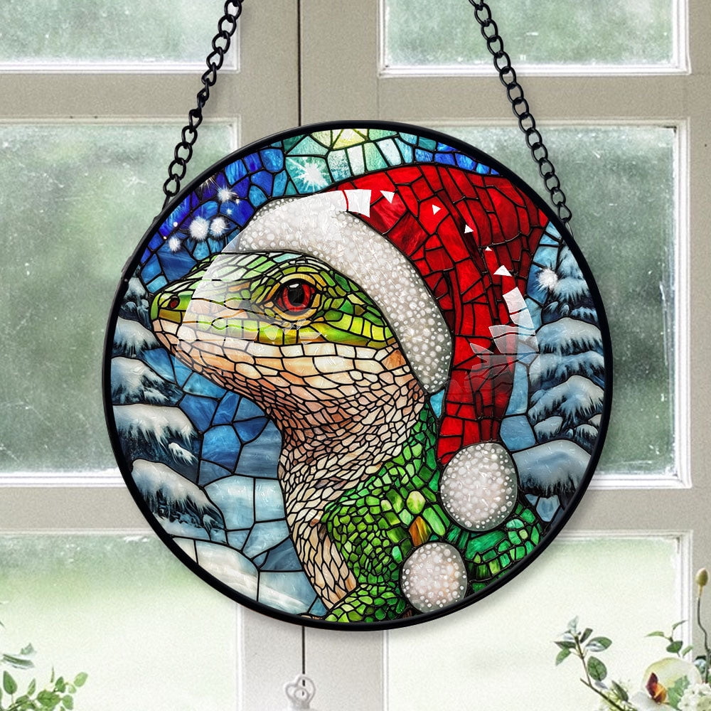 Lizard Ornament Christmas 2025, Lizard Stained Glass Window Panel ...