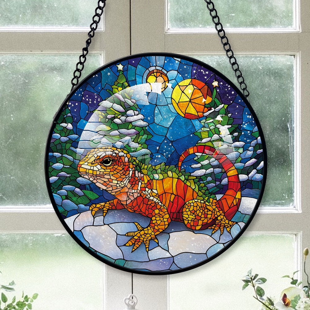 Lizard Ornament Christmas 2025, Lizard Stained Glass Window Panel ...