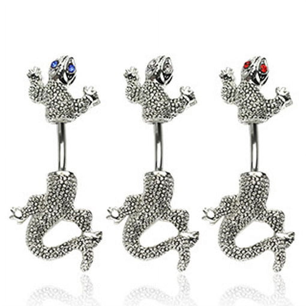 Lizard Reptile Chameleon Gem Eyes Navel Naval Belly Ring Bar 14g gauge ...
