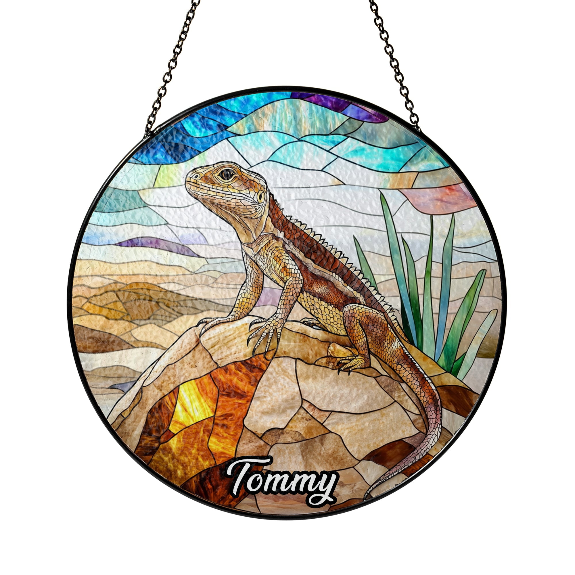 Lizard Stained Glass Suncatcher - Vibrant Reptile Window Hanging Decor ...