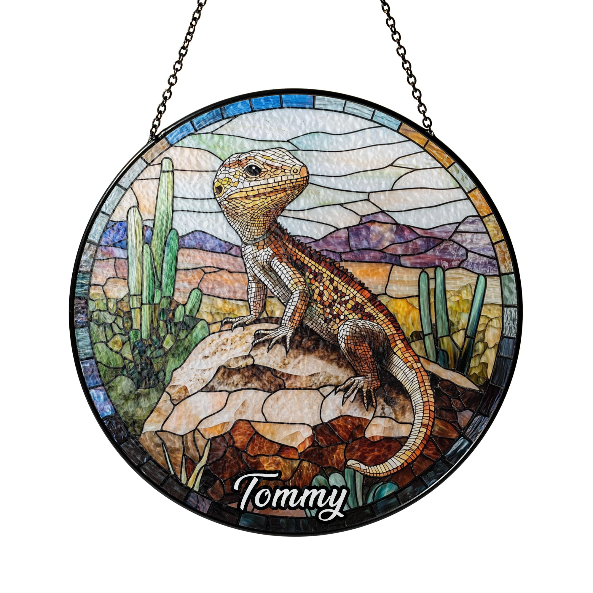 Lizard Stained Glass Suncatcher - Vibrant Reptile Window Hanging Decor ...