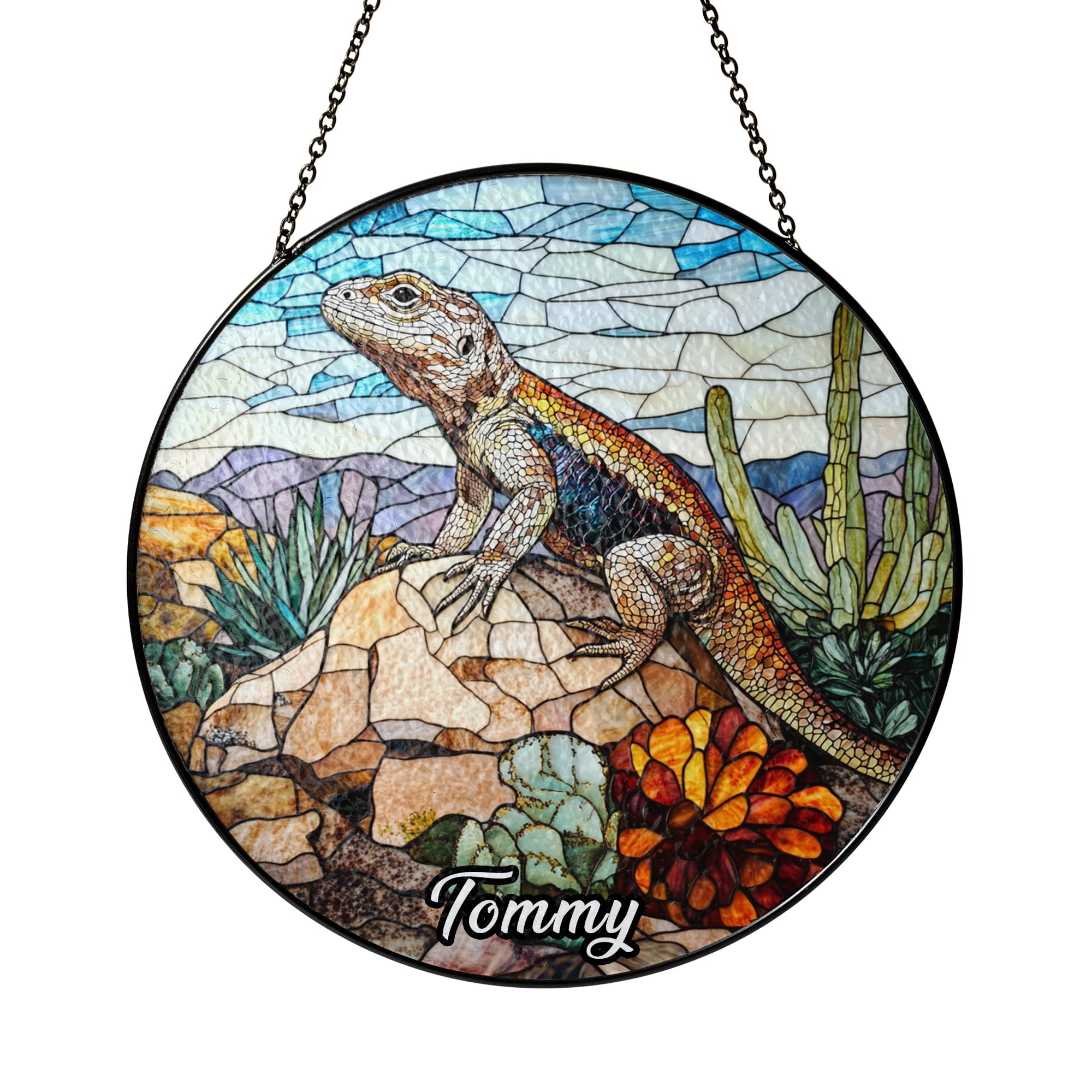 Lizard Stained Glass Suncatcher - Vibrant Reptile Window Hanging Decor ...