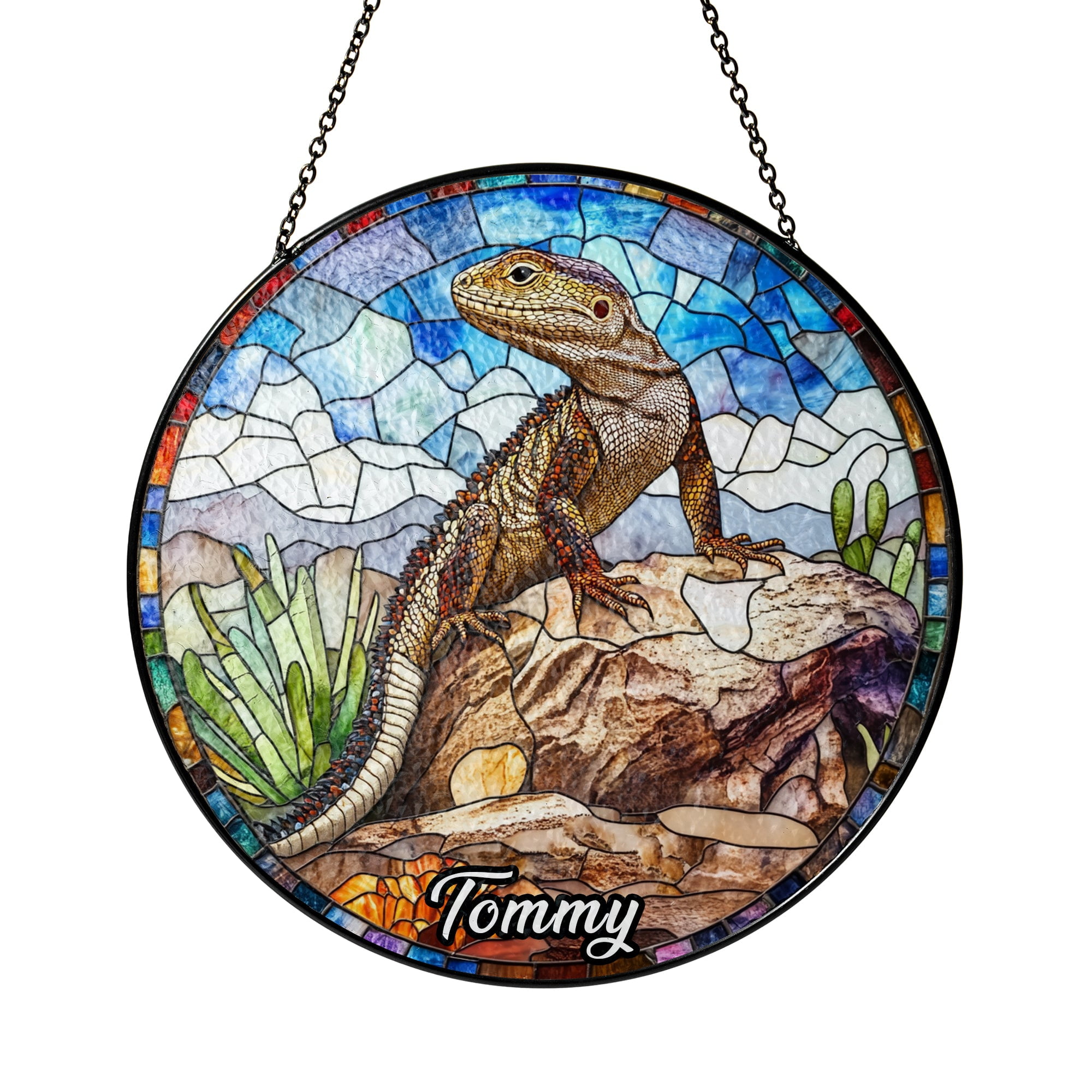 Lizard Stained Glass Suncatcher - Vibrant Reptile Window Hanging Decor ...