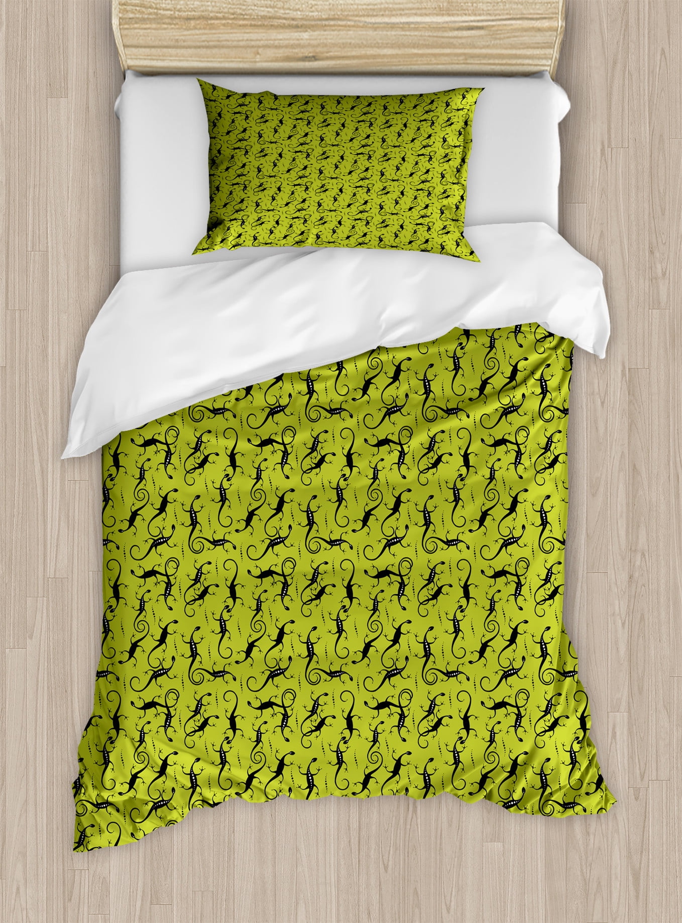 Lizards Duvet Cover Set, Slender Shapes of Reptiles with Polka Dots ...