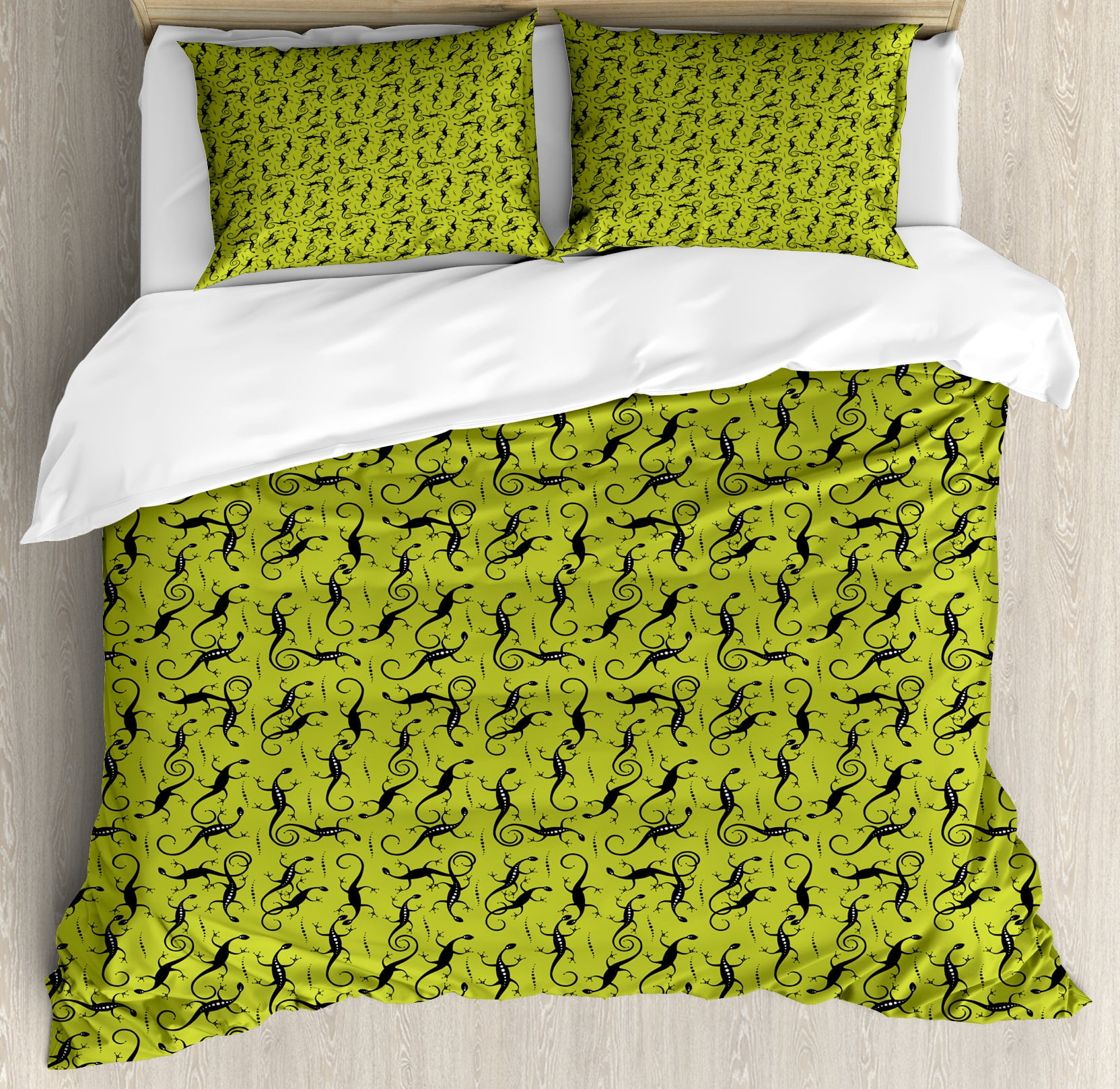 Lizards Duvet Cover Set, Slender Shapes of Reptiles with Polka Dots ...