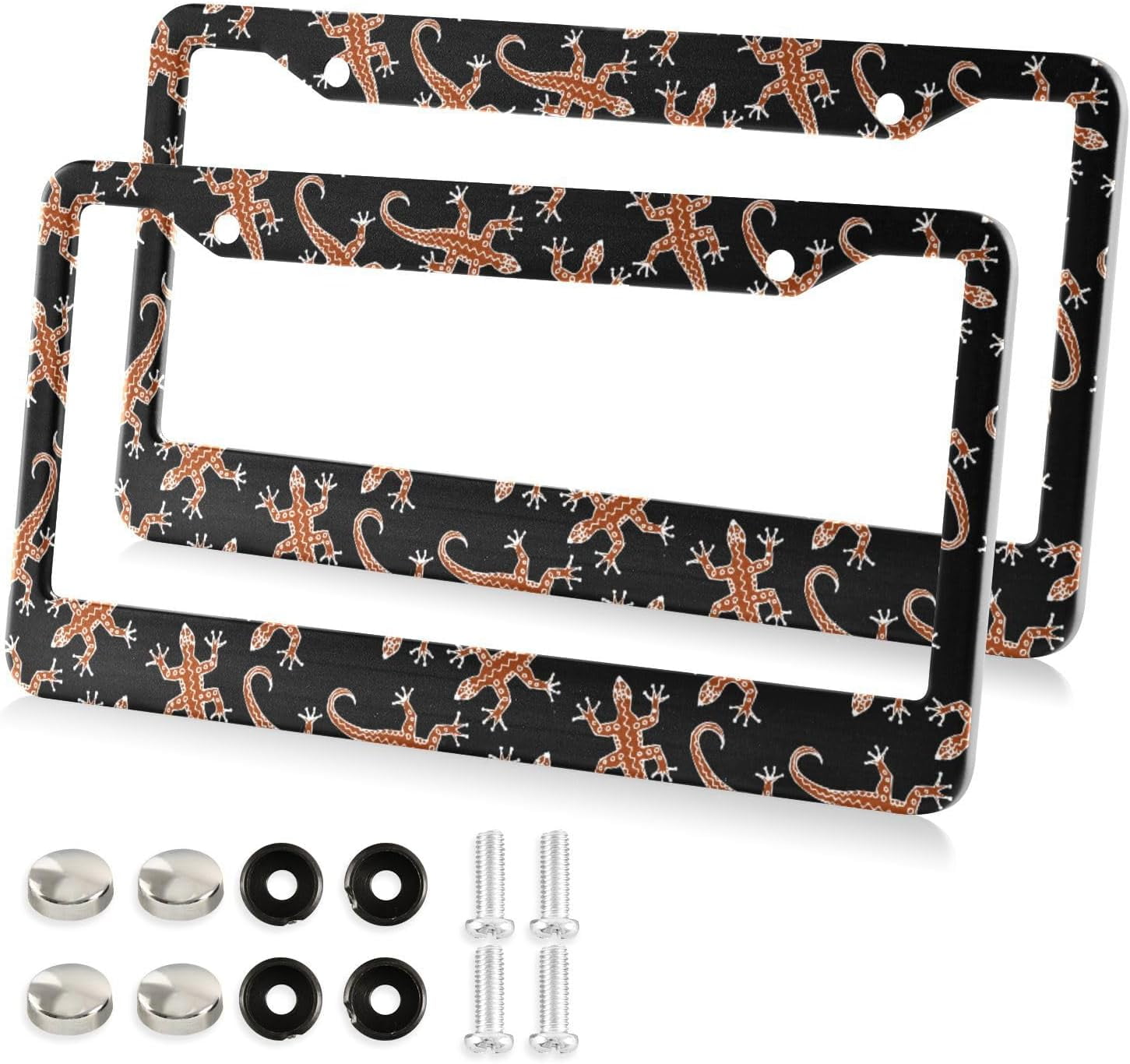 Lizards Pattern License Plate Frame - 2 Pack Universal Stainless Steel ...