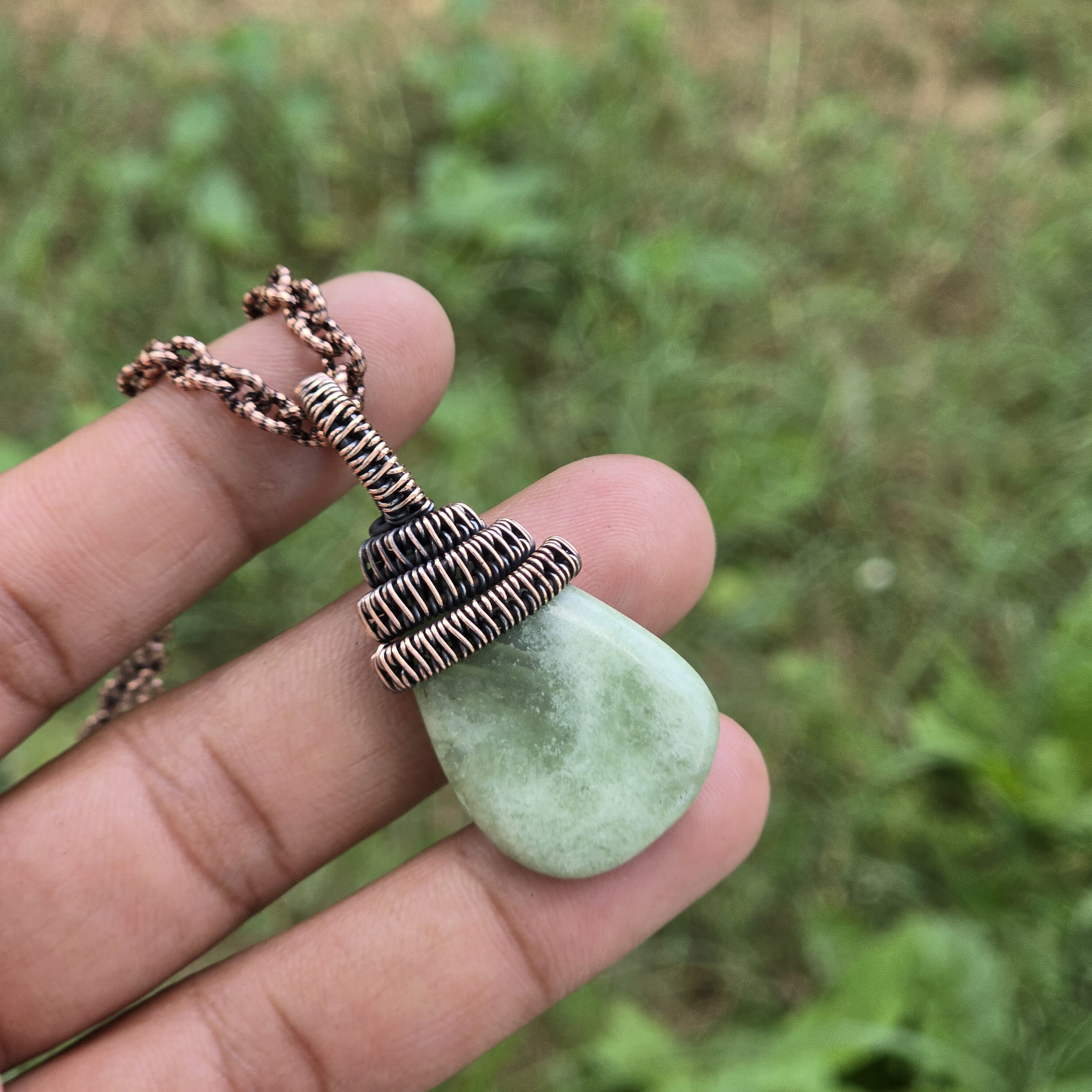 Lizarite Gemstone Handmade Copper Wire Wrap Chain Pendant 1.96 ...