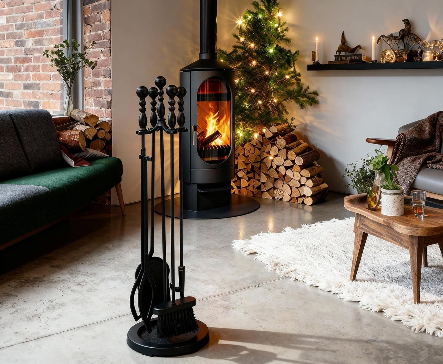 Lizh Metalwork 5 Pieces Black Wrought Iron Fireplace Companion Set ...