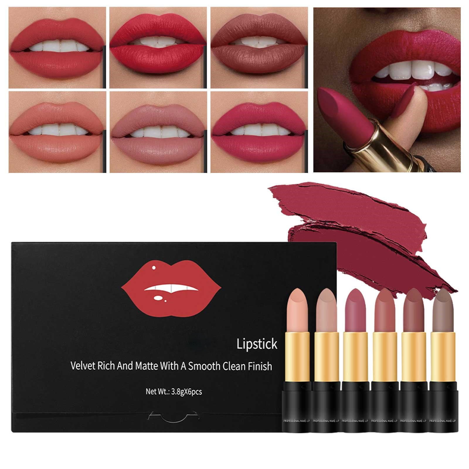 Lizheee Deep Lip Tint 6 Colors Of Velvet Smooth Lipstick Set Long ...