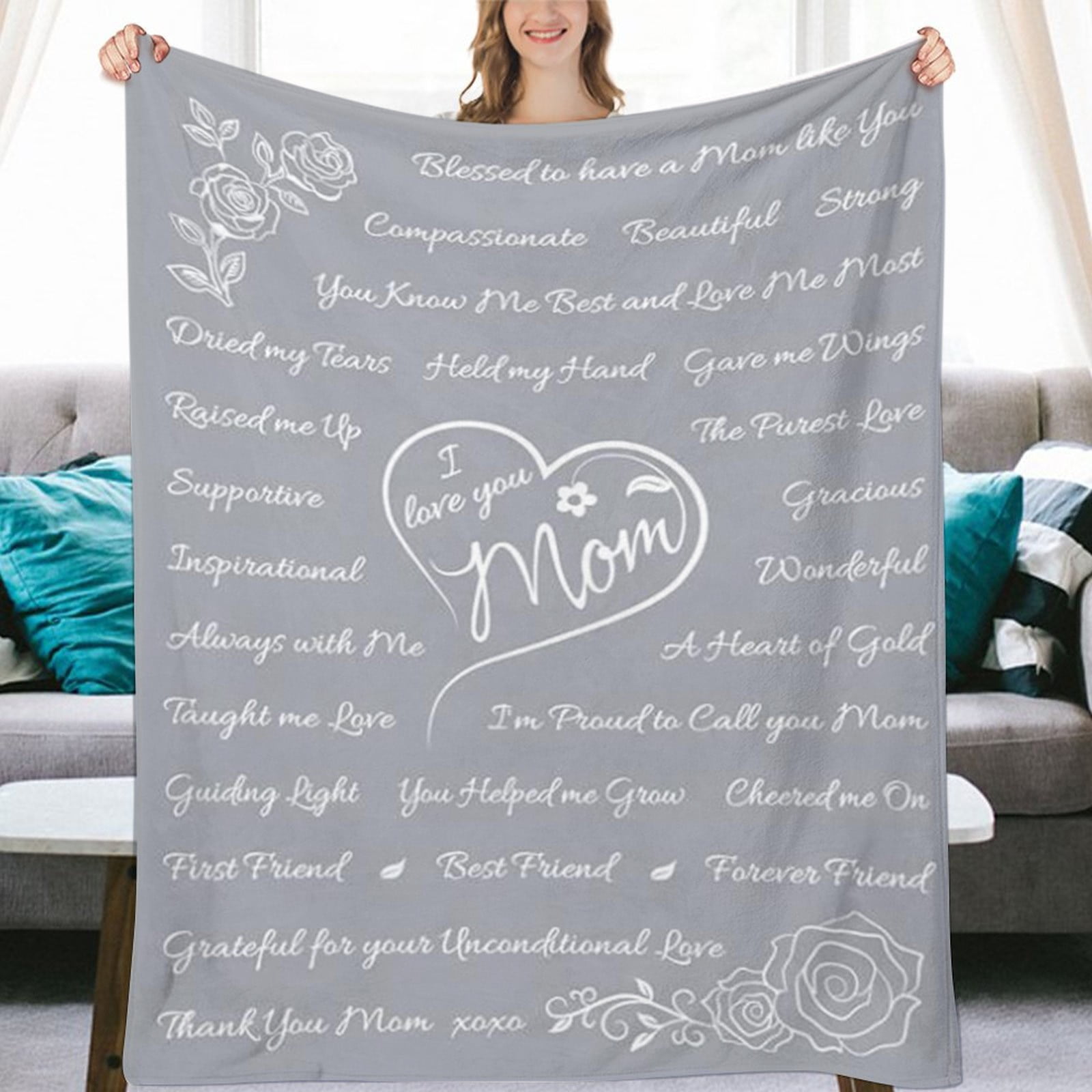 Lizheee Extra Large Throw Blanket I Love You Mom Blanket Letter Printed ...