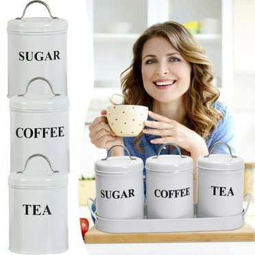 Vesteel Blue Metal Large Canister Set of 3 for Kitchen Counter - Sugar ...