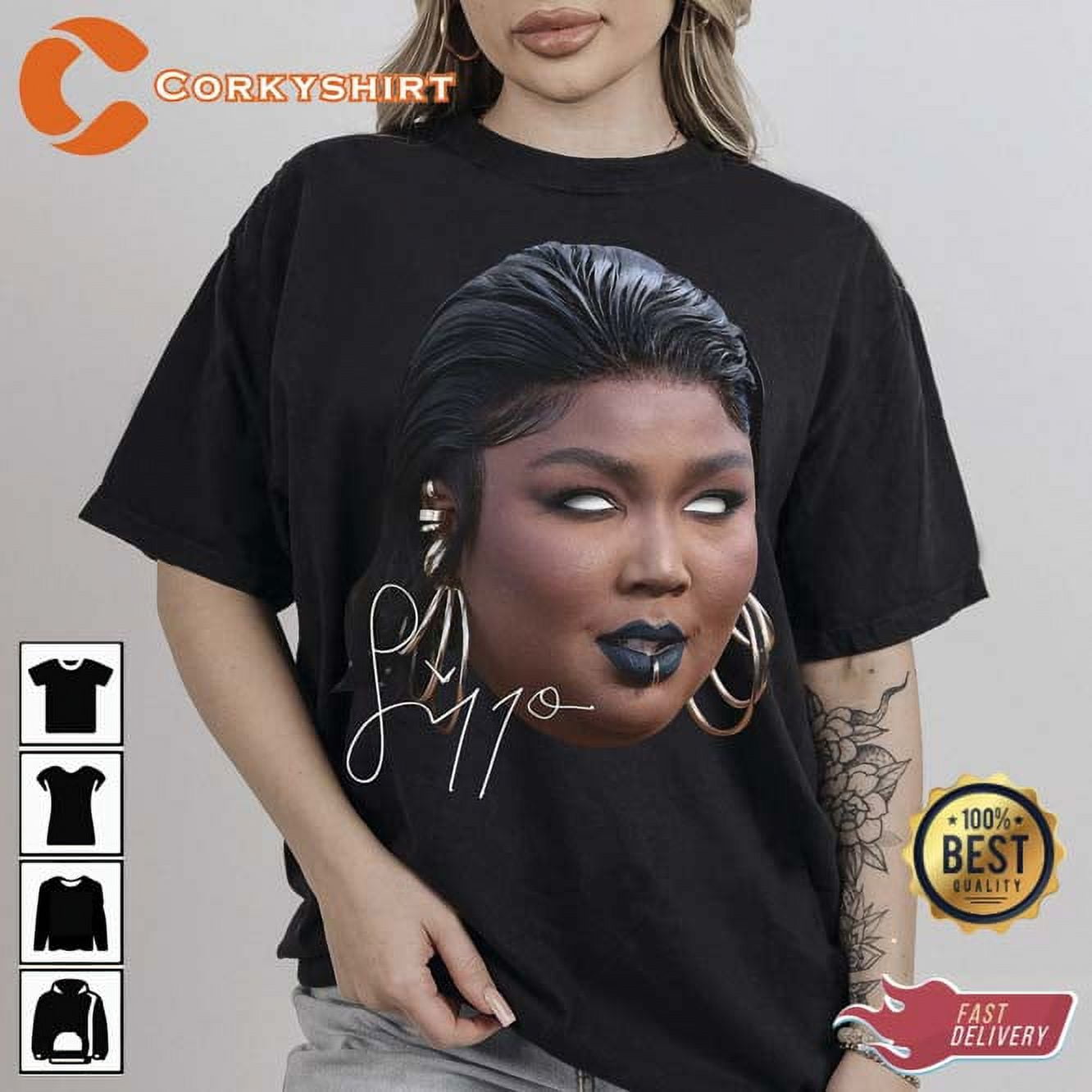 Lizzo Signature Big Face Funny Designed Rap Tee Shirt - Walmart.com