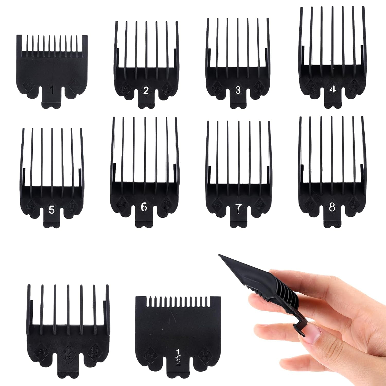 Ljia 10 Pcs Clipper Guards Set, 1/16" to 1" Hair Clipper Guards Guide ...
