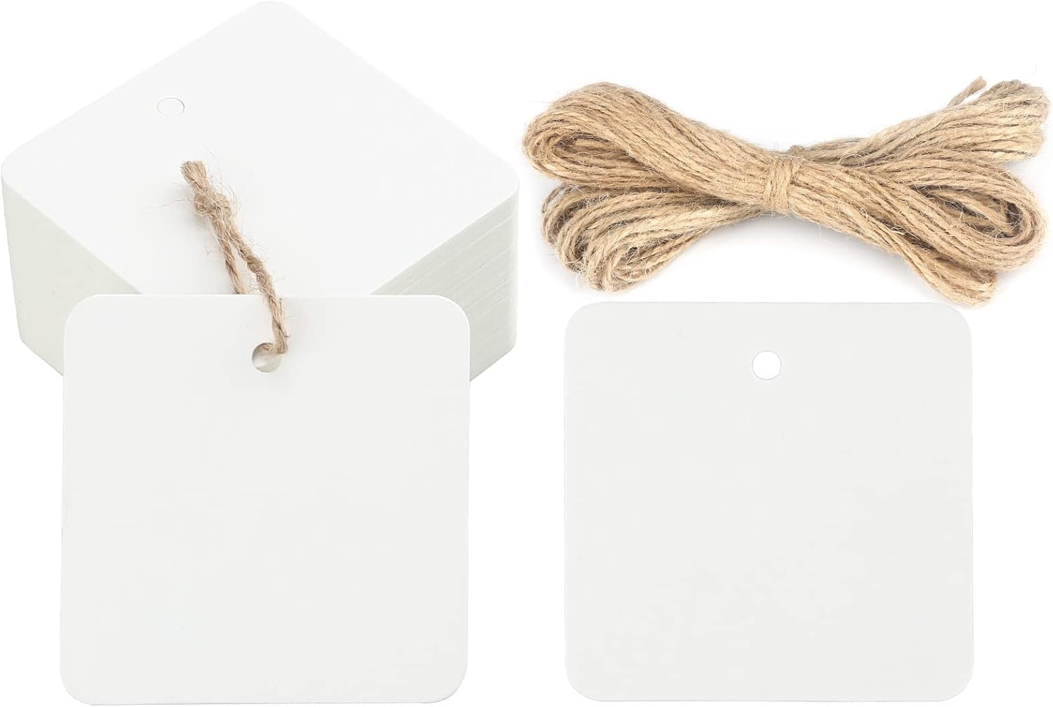 Ljia 100 Pcs Square Gift Tags with String,Blank White Paper Tags with ...