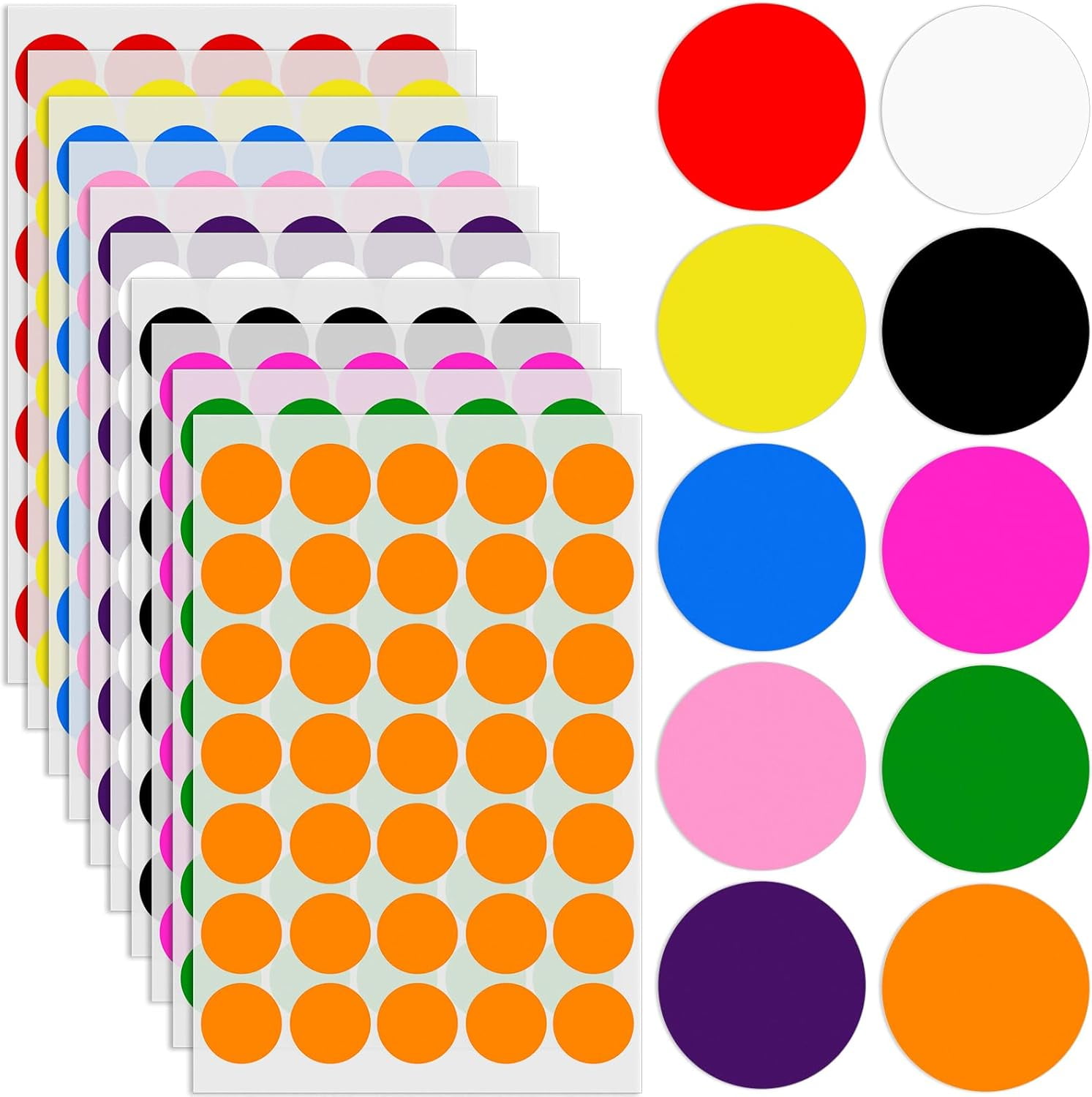 Ljia 1050 Pcs Removable Colored Stickers 1 Inch Colored Dot Stickers ...