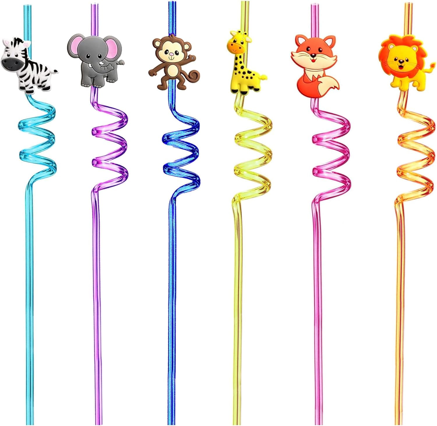 Ljia 24pcs (6 Styles) Drinking Plastic Straws Reusable Forest Animal ...