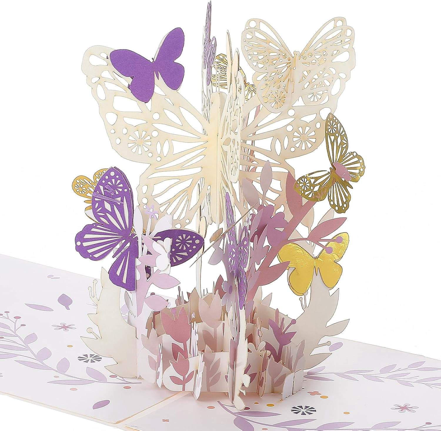Ljia 3D Glittering Butterfly Birthday Card Purple Butterflies Flower ...