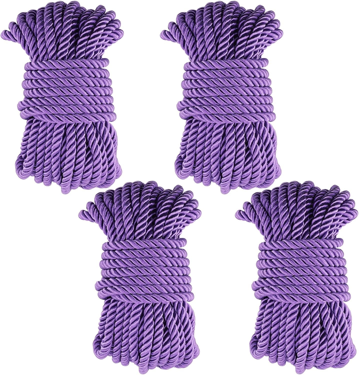 Ljia 4-Pack Soft Cotton Rope, 32 Feet, 8 mm Purple, Durable Thick Silk ...