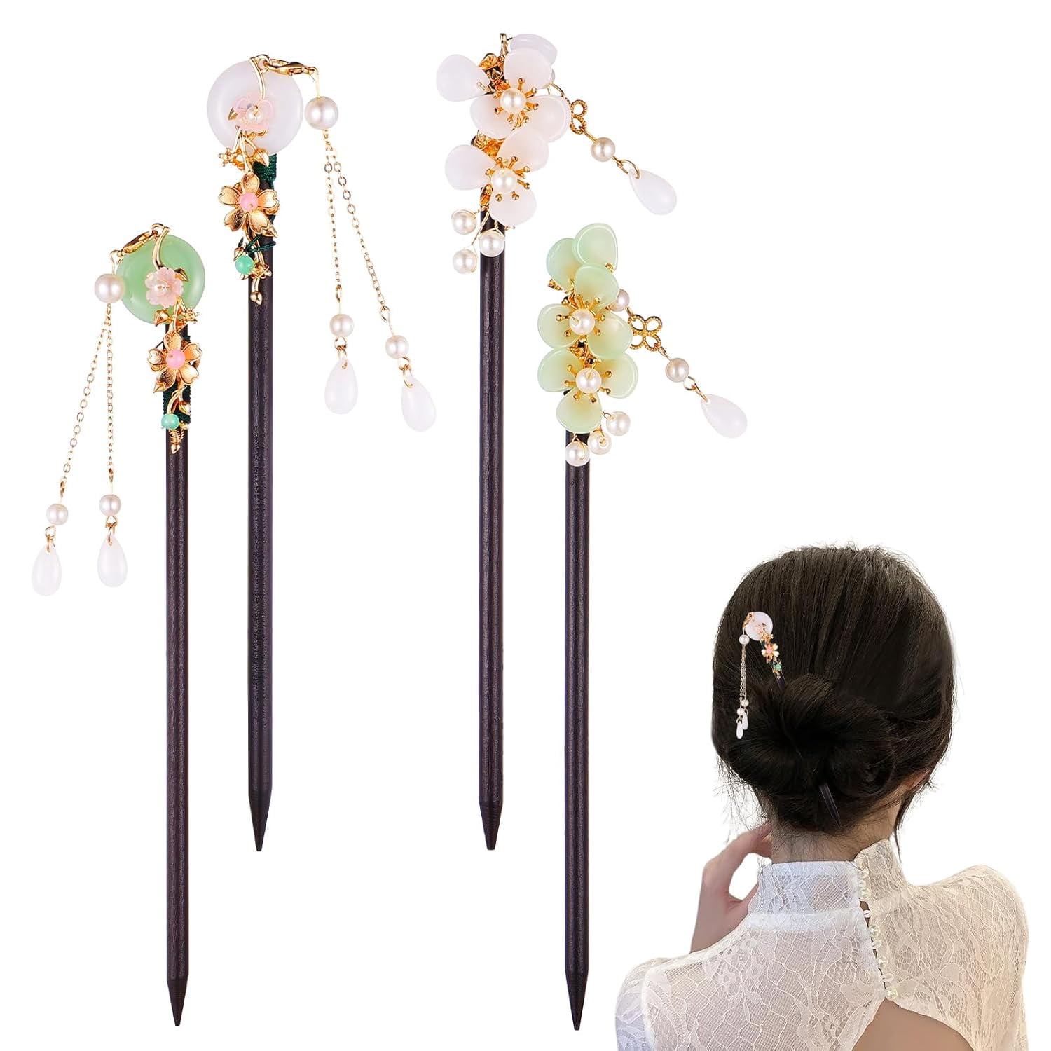 Ljia 4 Pcs Chinese Hair Stick Butterfly Flower Hairpin Vintage Retro ...