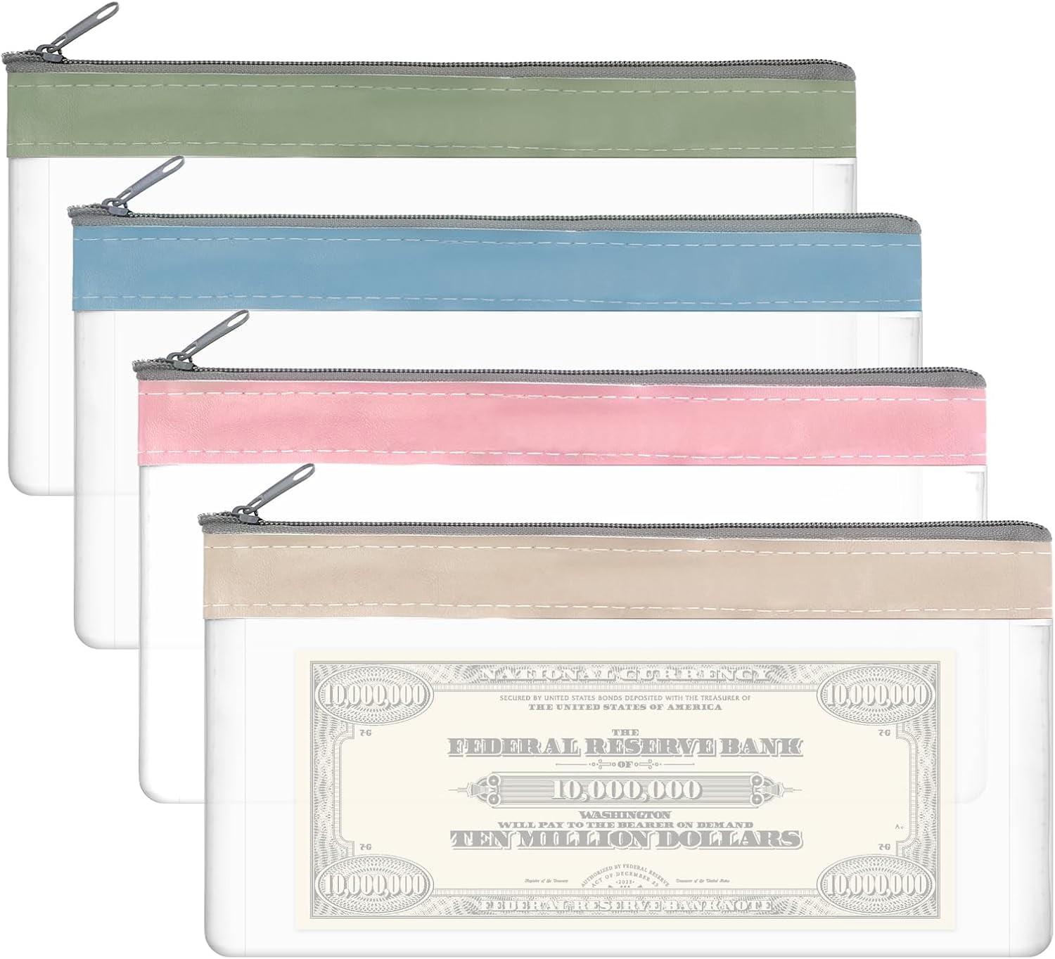 Ljia 4 Pieces Money Bags with Zipper, Clear Money Bag for Cash Envelops ...