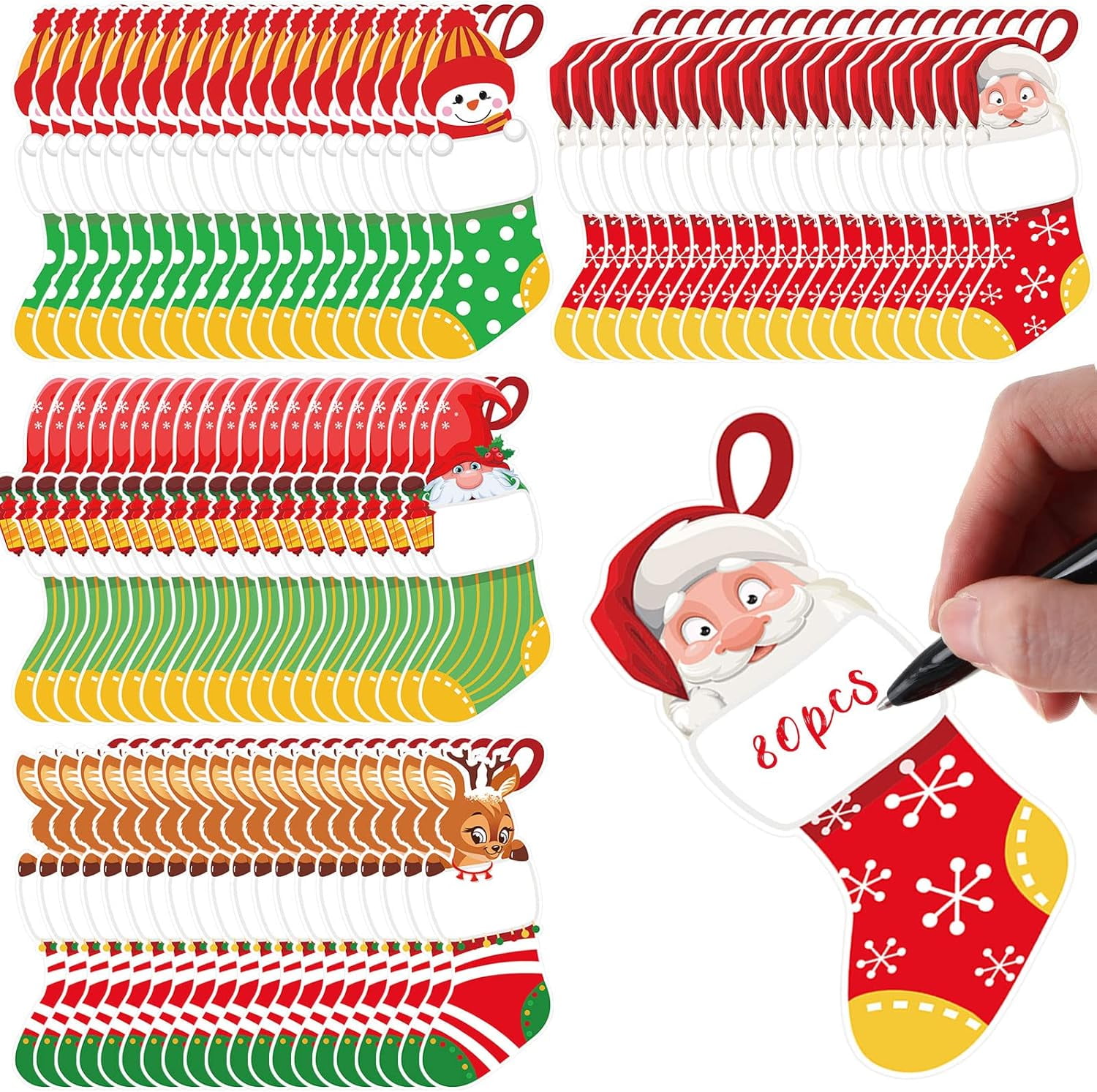Ljia 80 Pcs Mini Colorful Christmas Stocking Cut Outs Assorted Xmas Stocking Santa Snowman Cut ...