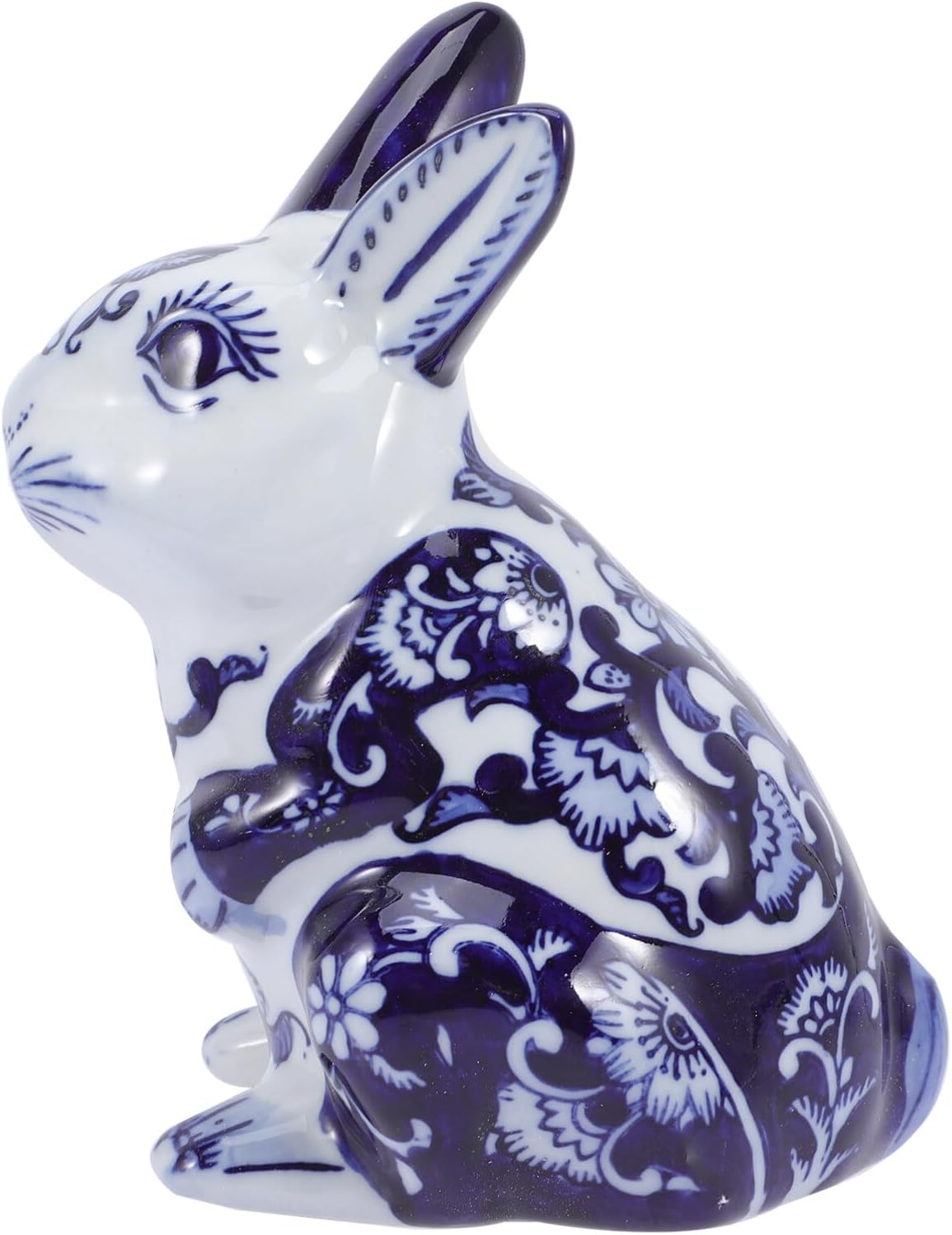 Ljia Ceramic Rabbit Figurine Blue and White Porcelain Bunny Statue ...