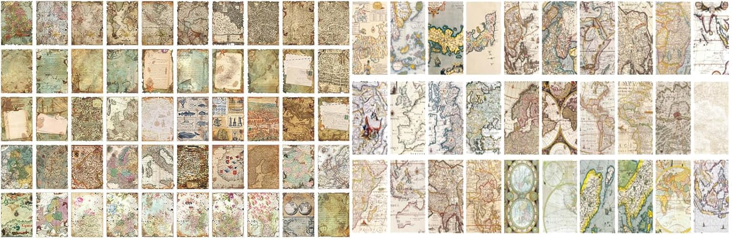 Ljia Retro Map Scrapbook World Map Supplies Pack for Junk Journal ...