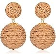 Ljia Statement Raffia Earrings, Boho Handmade Straw Rattan Drop Earrings, Geometric Raffia ...